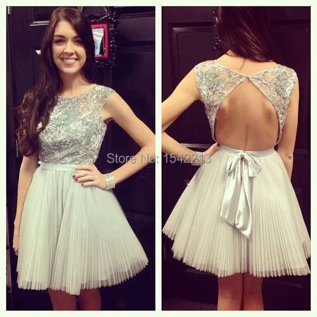 Youthful And Stylish Beaded Sliver Short Cocktail Prom Dress Special ...
