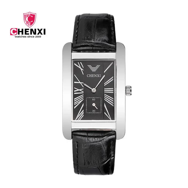 Luxury Men Watches Chenxi Silver Black Roman Numerals Antique Square
