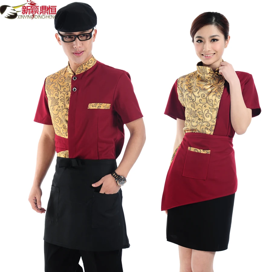 Summer waiter work wear female waiter clothes restaurant uniforms short ...
