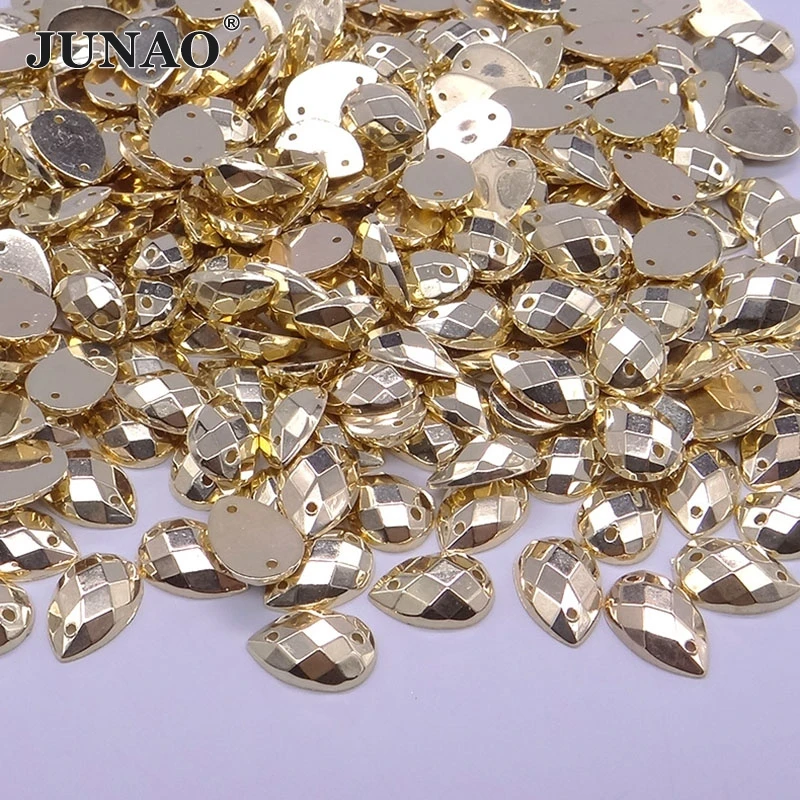 JUNAO 8x13mm 13x18mm Gold Drop Rhinestones Sew On Acrylic Stones Sewing ...