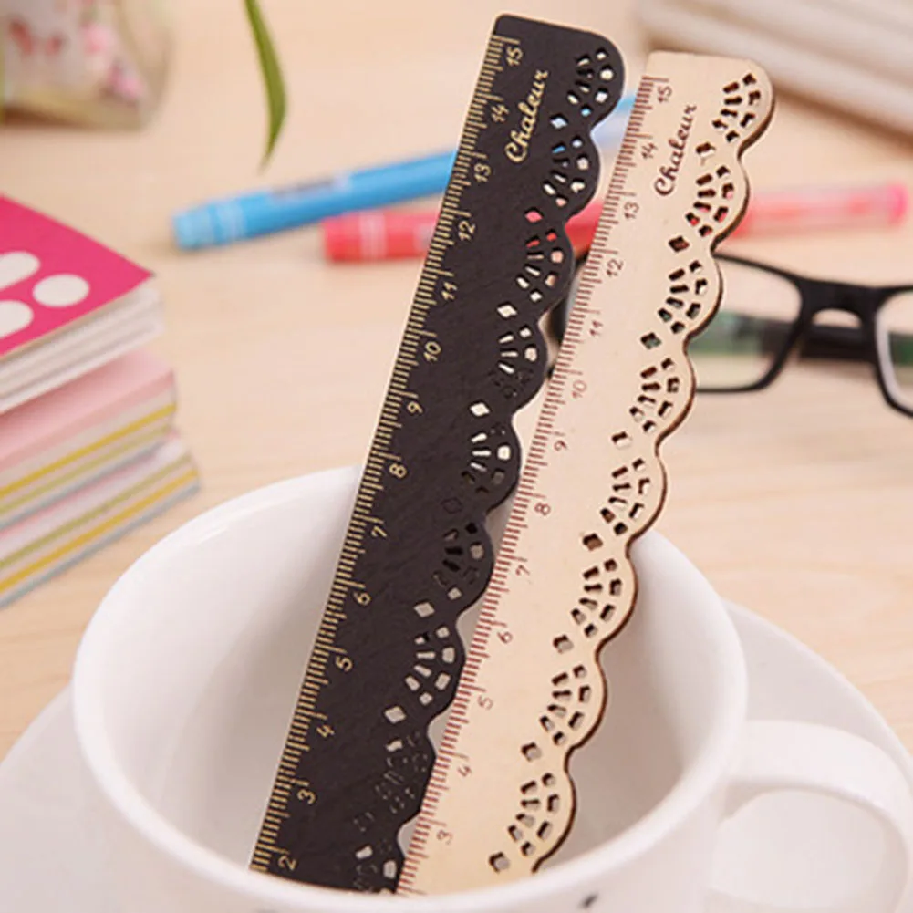 1 Pcs Long 15 cm Kawaii Cute Stationery Lace Brown Wood Ruler Sewing ...