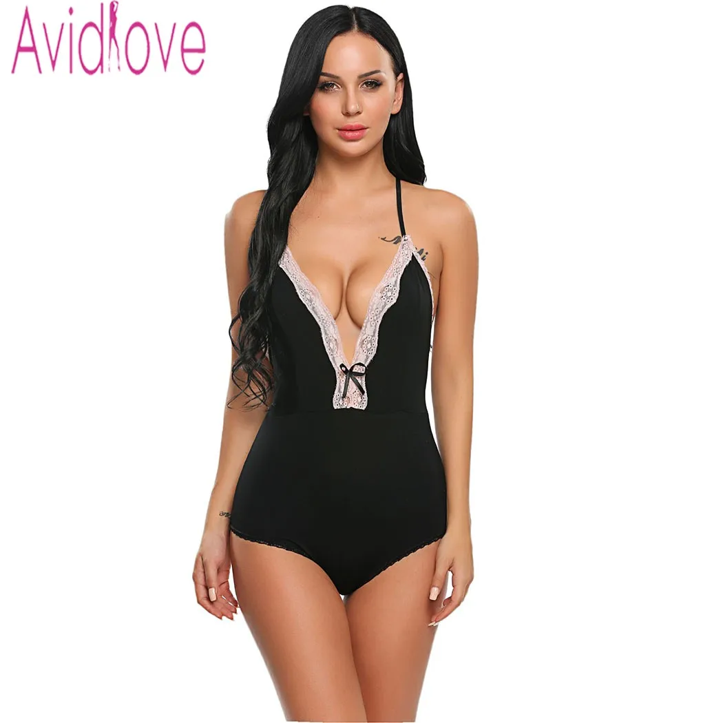 Avidlove Women Sexy One Piece Lingerie Body Suit Romper V Neck Lace