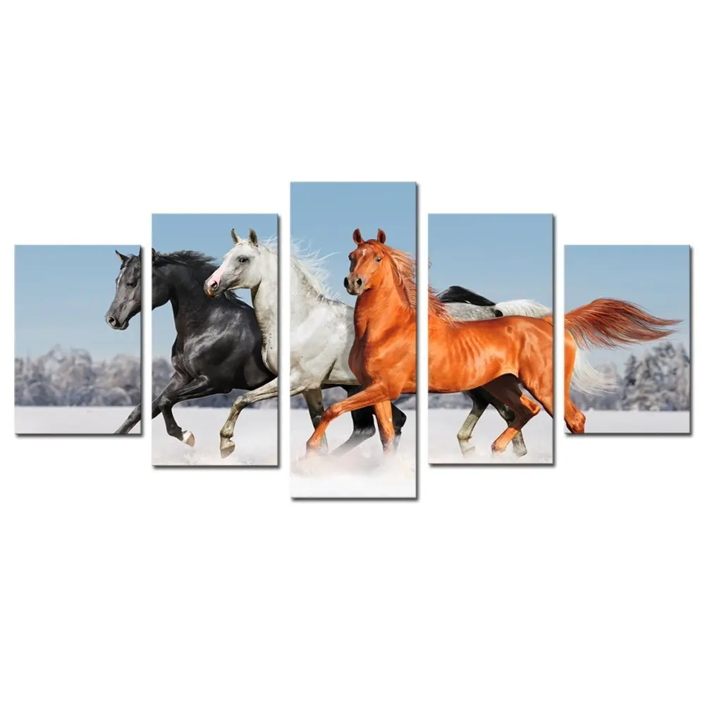 5 peças pintura da arte da parede da lona Animal print cavalo correndo ...