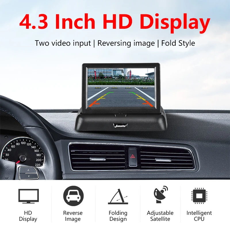 Jansite 4.3" TFT LCD Foldable Car Monitor HD Display camera Reverse ...