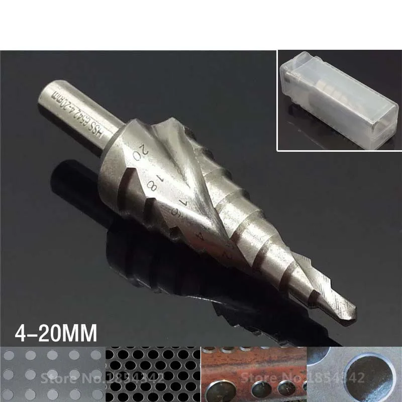 HSS 6542/M2 Triangle Shank 4 20MM Spiral Groove Broca Metal Step Cone Drill Bit Stainless Steel ...