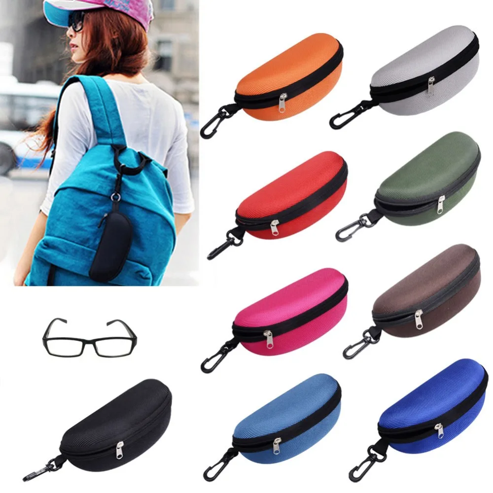 Portable Zipper Eye Glasses Sunglasses Clam Shell Hard Case Protector 8 Colors In Eyewear
