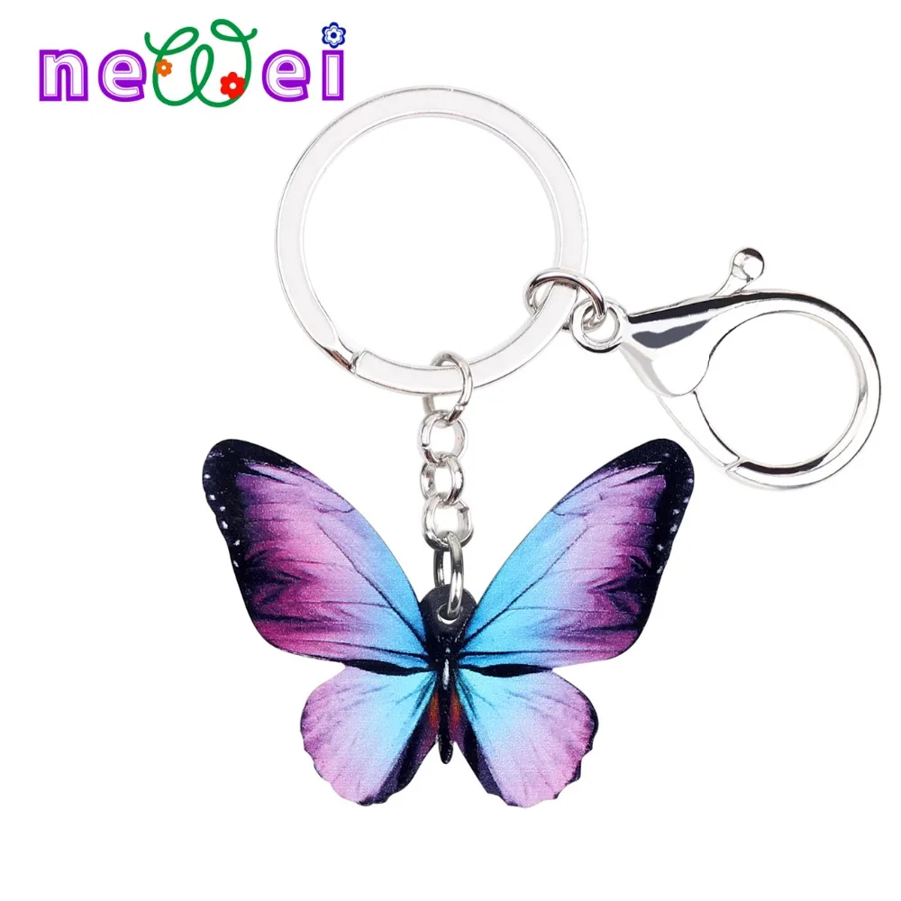 NEWEI Sweet Acrylic Purple Blue Butterfly Key Chains Keychains Rings ...