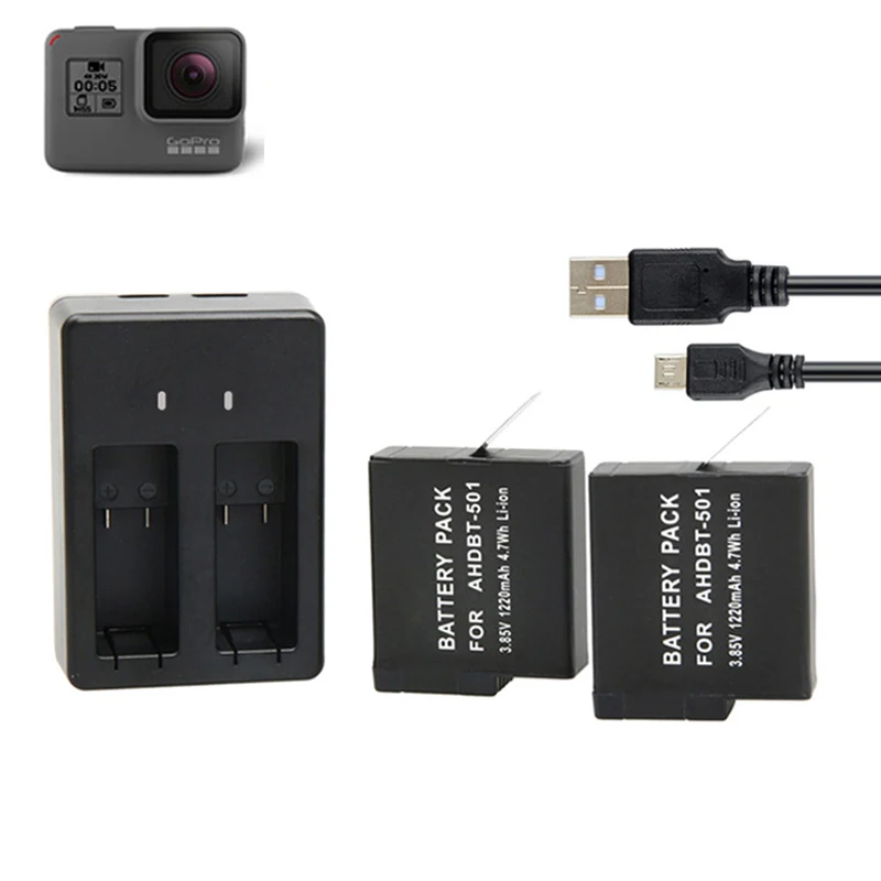 2x Rechargeable Batteries + Dual Charger For GoPro 5 6 7 action Camera ...