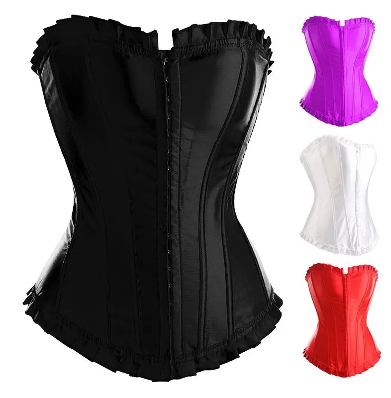 4 Colors Sexy Lingerie Ladies Satin Lace Up Basque Corset 2322 Purple ...