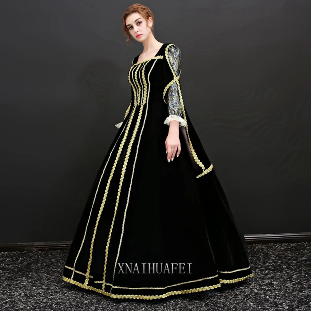 18th Century Rococo Black Royal Court Dress Retro Baroque Clothing ...