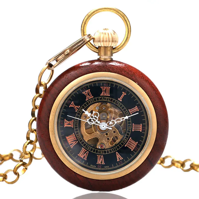 Unique Pocket Watch Mechanical Hand Winding Watches Men Wood Around ...