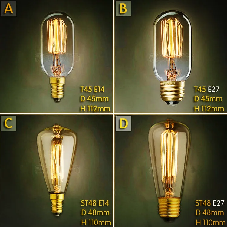 2pcs E27 40W Lampada Edison Lampe Retro E14 Bombilla Edison birne ...