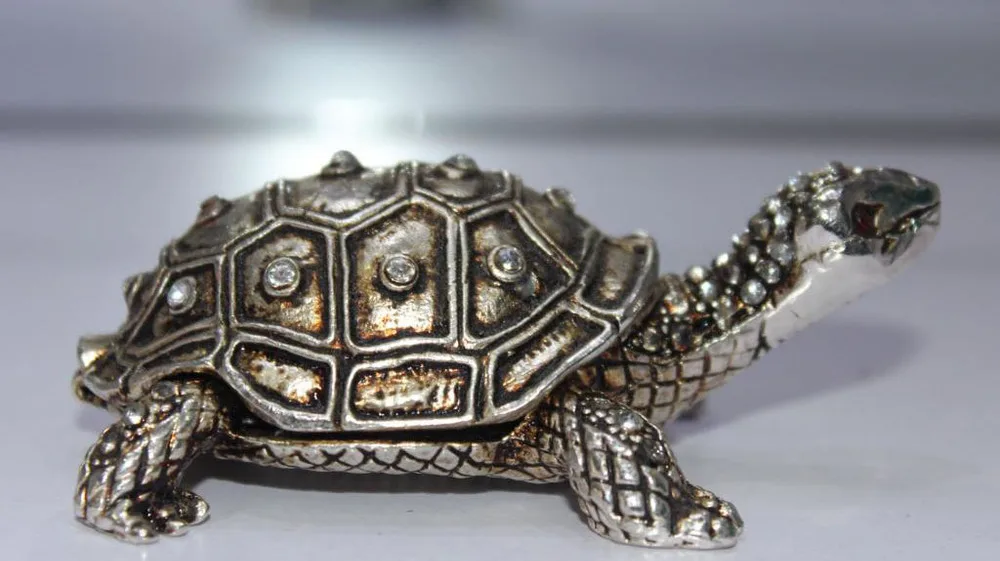 Chinese Silver Bronze Carved Long Life Tortoise Turtle God Sculpture ...