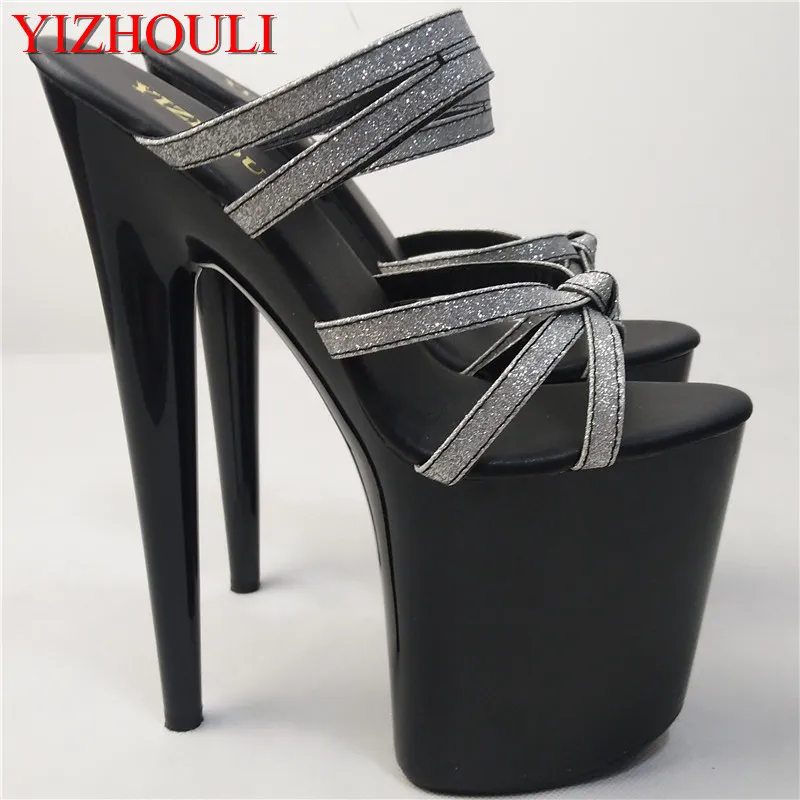Fashion-20cm-High-Heel-Shoes-Sexy-For-Women-Black-Rhinestone-Slippers ...