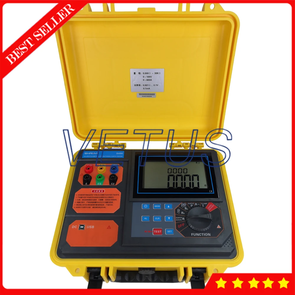 Double Clamp Ground Resistance Tester S490 Digital Loop Resistance ...