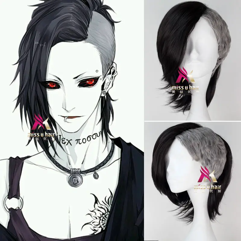 Yan Tokyo Ghoul Mask Maker Uta Short Straight Black Silvery Grey Anime Cosplay Wig 에서yan Tokyo