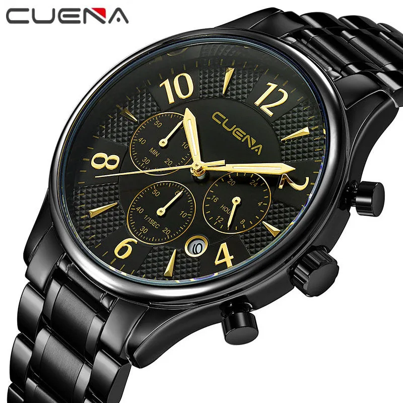 CUENA Fashion Men Quartz Watch Top Brand Luxury Watches Full Steel ...