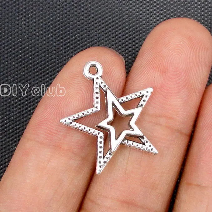 100pcs Star Charms Antique Tibetan Silver Double Star Design Charm ...