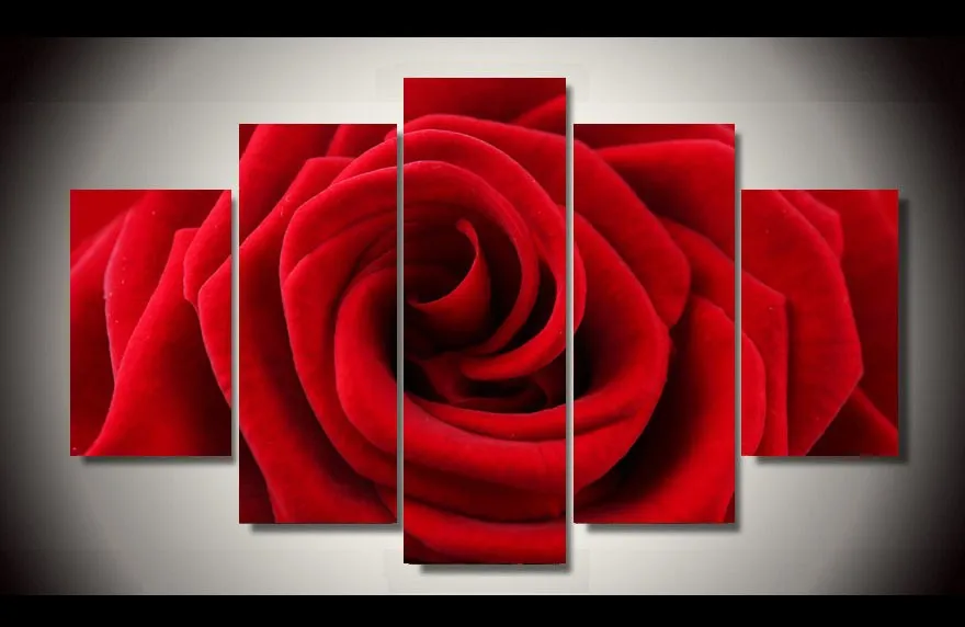Print Painted Red Rose Oil Painting Reproductions 5 Piece Abstract ...