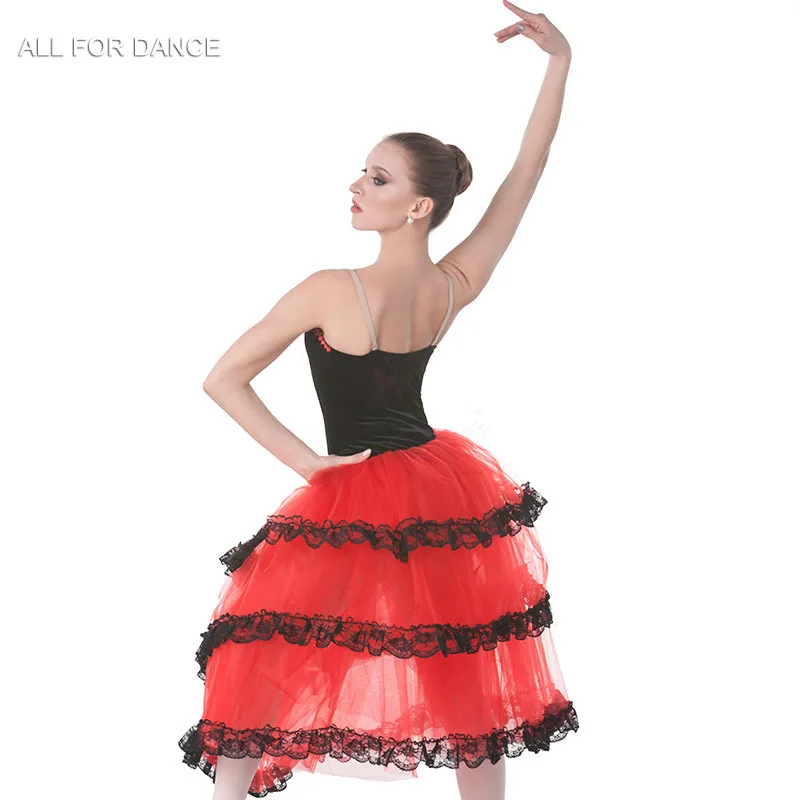 Red Spanish Long Ballet Tutu Black Velvet Black Top Bodice Ballet ...