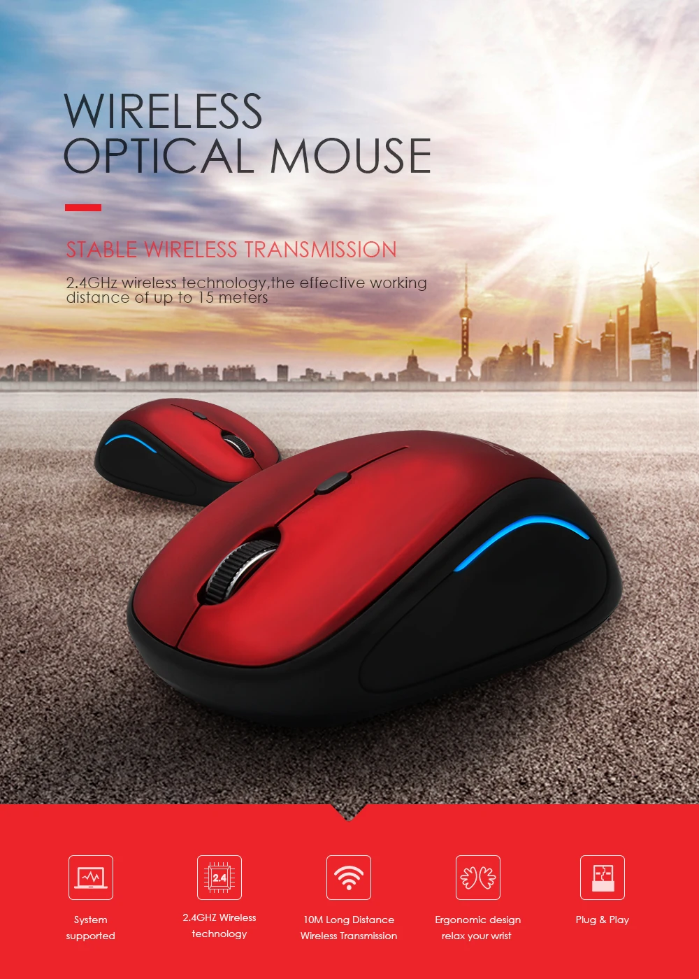 Rocketek USB Wireless Mouse 2.4G 1600DPI 3 buttons ergonomic for imac ...