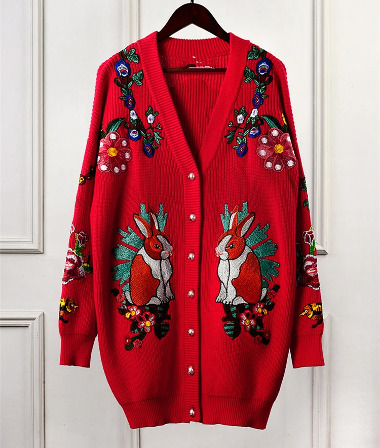 2018 New Embroidery Floral V neck Women Sweaters Knitting Ladies ...