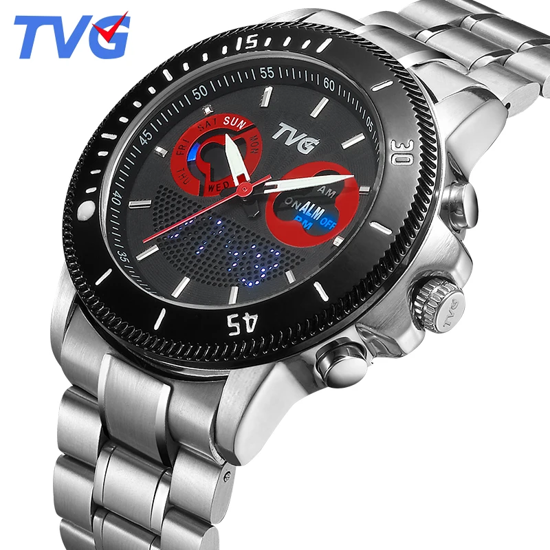 Sports Quartz watches Top luxury TVG Brand Mens Wristwatch Stainless ...