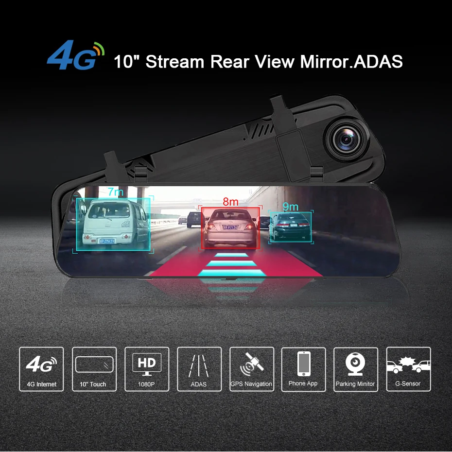 Dash cam 4G 10 inch stream media Android Mirror Car Rearview Mirror car ...