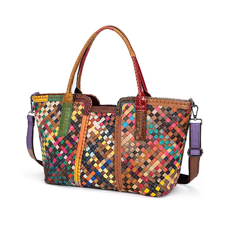 Genuine Leather Women Bag Handbag Women Tote Bags Female Fashion Woven ...