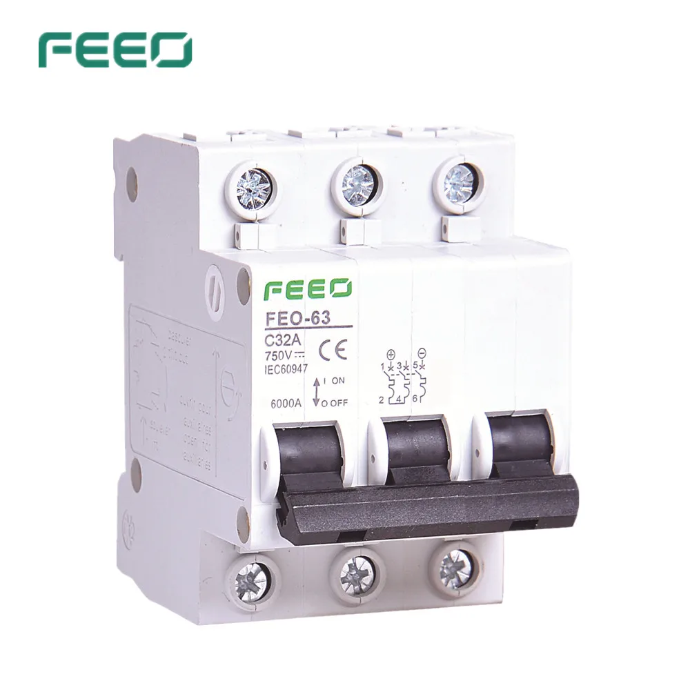 Feeo 3p 6a/10a/16a/20a/25a/32a/40a/50a/63a Dc 750v Circuit Breaker Mcb ...