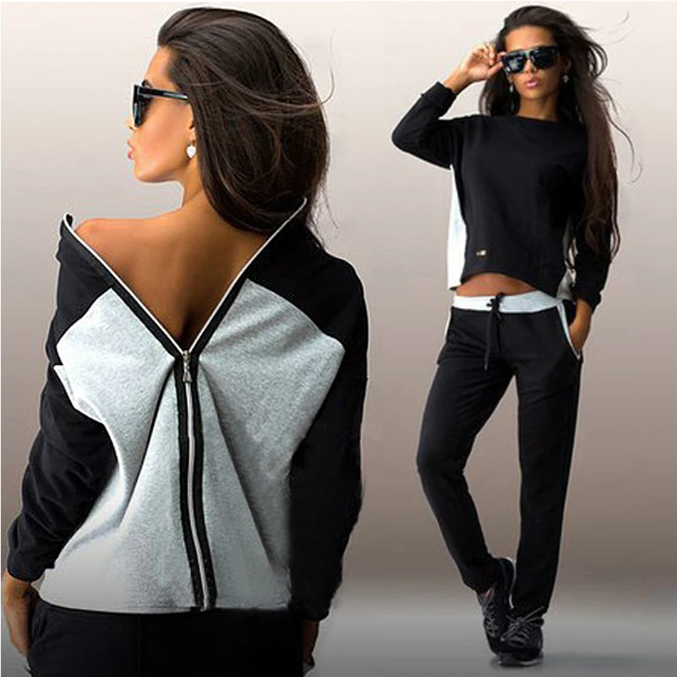 Buy Two Piece Set Women Tracksuit 2017 Sexy Back