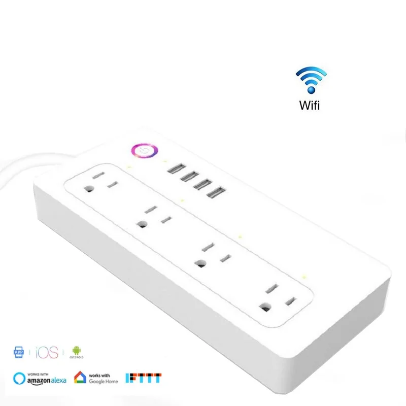 Smart WiFi power Strip 3AC UK/US/EU Outlet 4USB зарядное устройство ...