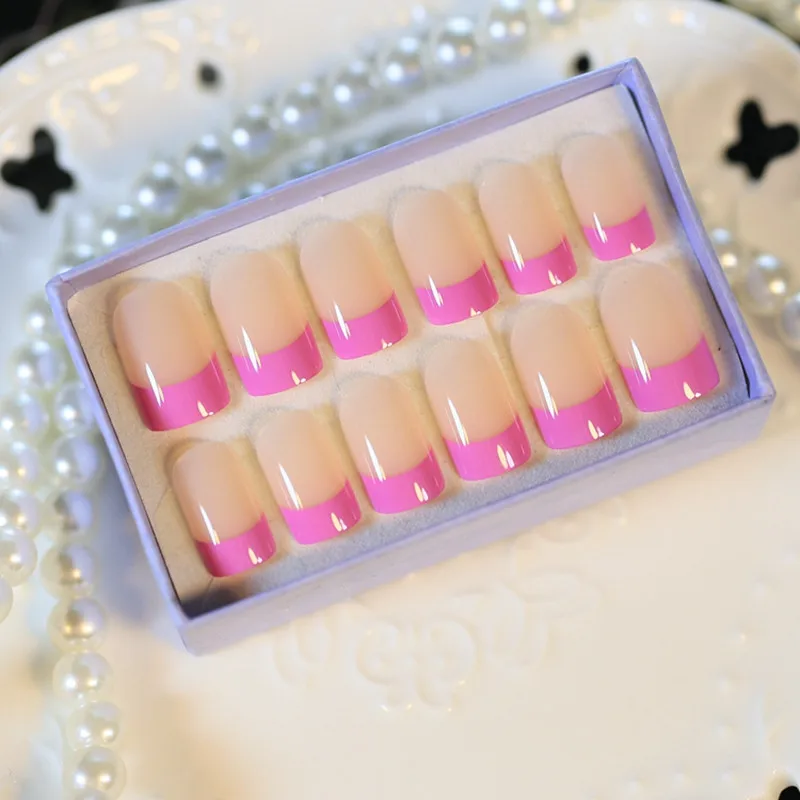 24pcs False nails Candy color nail plate tips Acrylic Nails small round ...