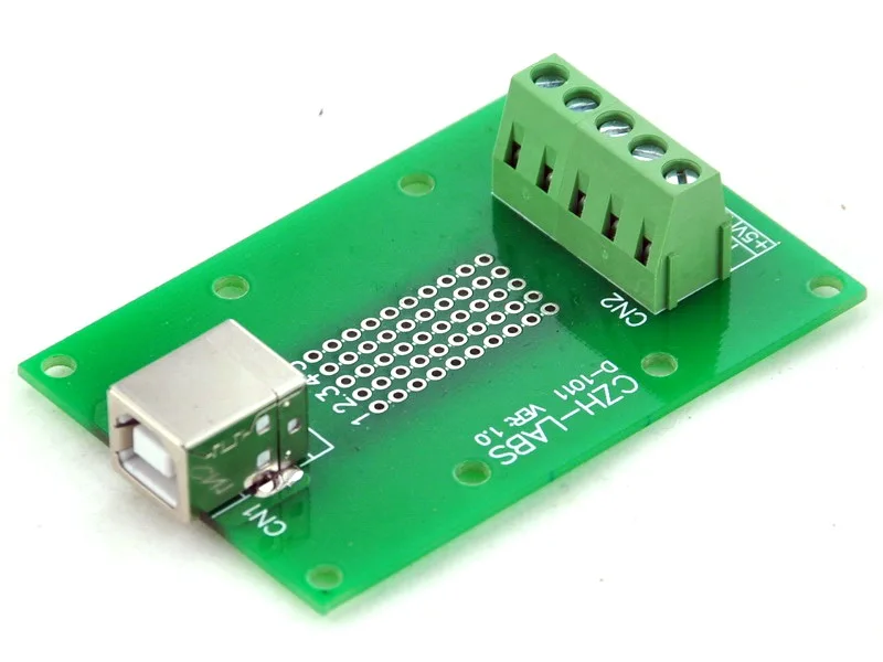 USB Type B Female Right Angle Jack Breakout Board, Terminal Block ...