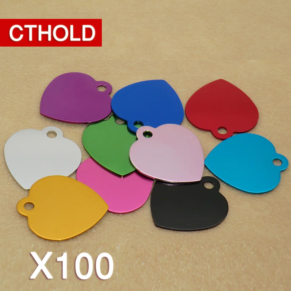CTHOLD 100pcs Love Heart Shape Aluminum Pet Name ID Tag Accessories For cthold-100pcs-love-heart-shape-aluminum-pet-name-id-tag-accessories-for