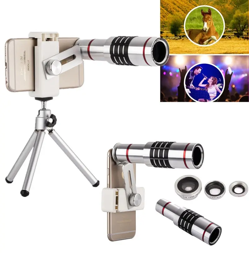 ZEALLION 4 in 1 Universal Phone Lens Kit 18X Zoom Telescope lens + Fish ...
