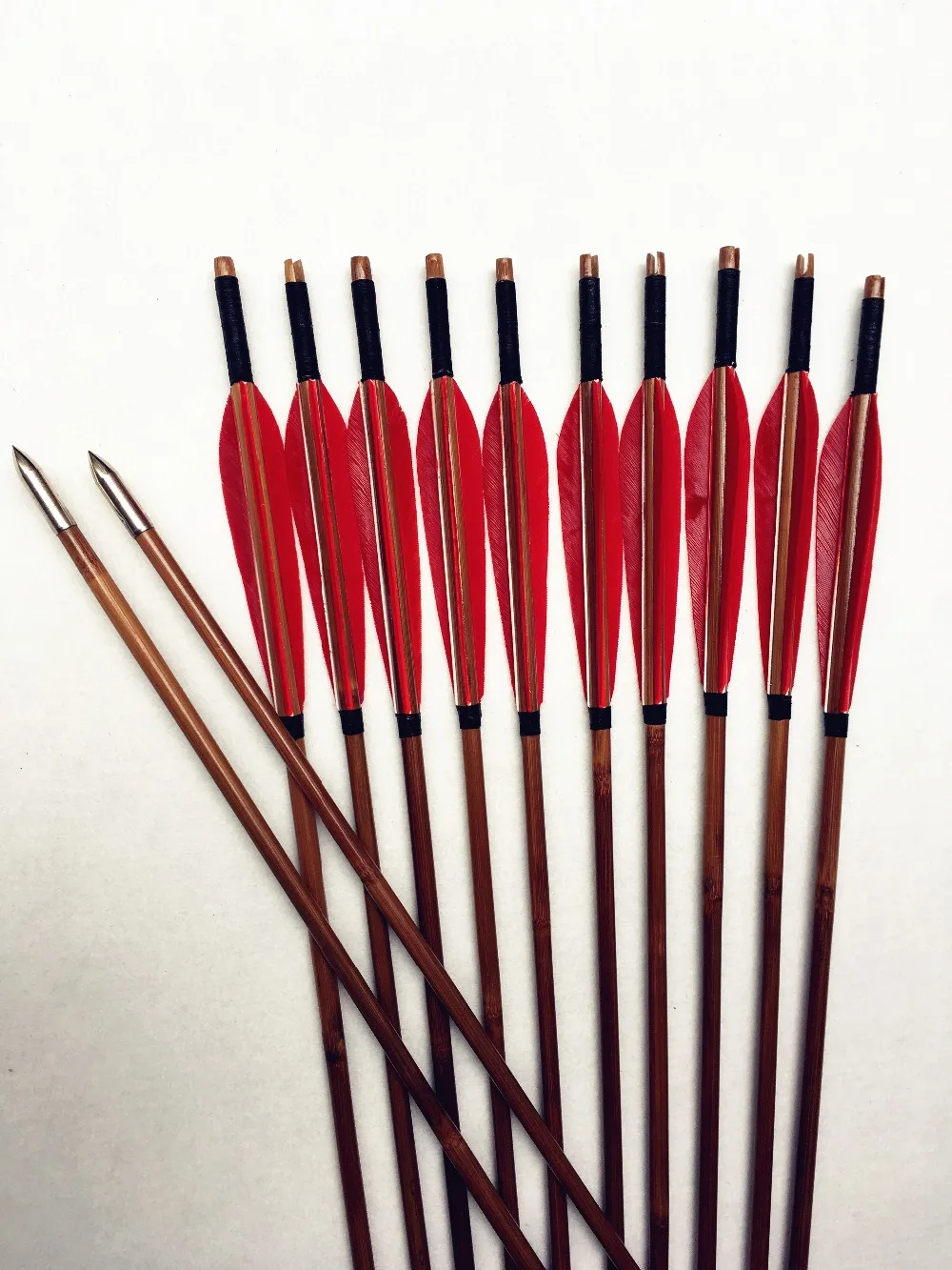 Flecha de bambú natural hecha a mano, arco largo recurvo, rojo completo ...