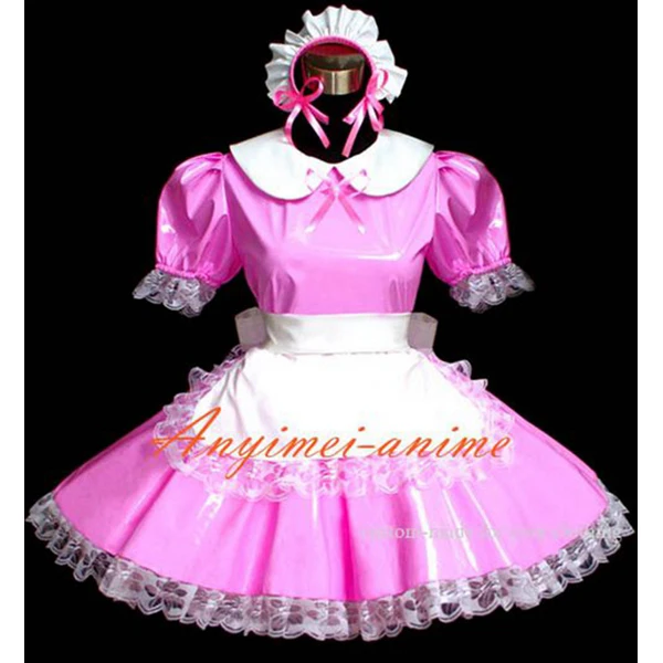 Free Shipping Sexy Sissy Maid Dress Pvc Dress Pink Lockable Uniform ...