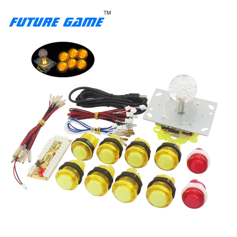 Yellow LED Illuminated button kits 8p joystick kits DIY arcade game for ...