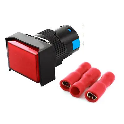 AC250V 5A SPDT Momentary Red Rectangle Push Button Switch + 3pcs ...