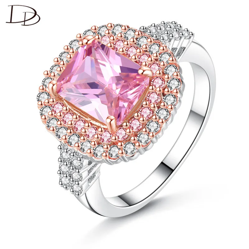 Dodo Gorgeous Double Color Plated Rings For Women Fashion Square Pink ...