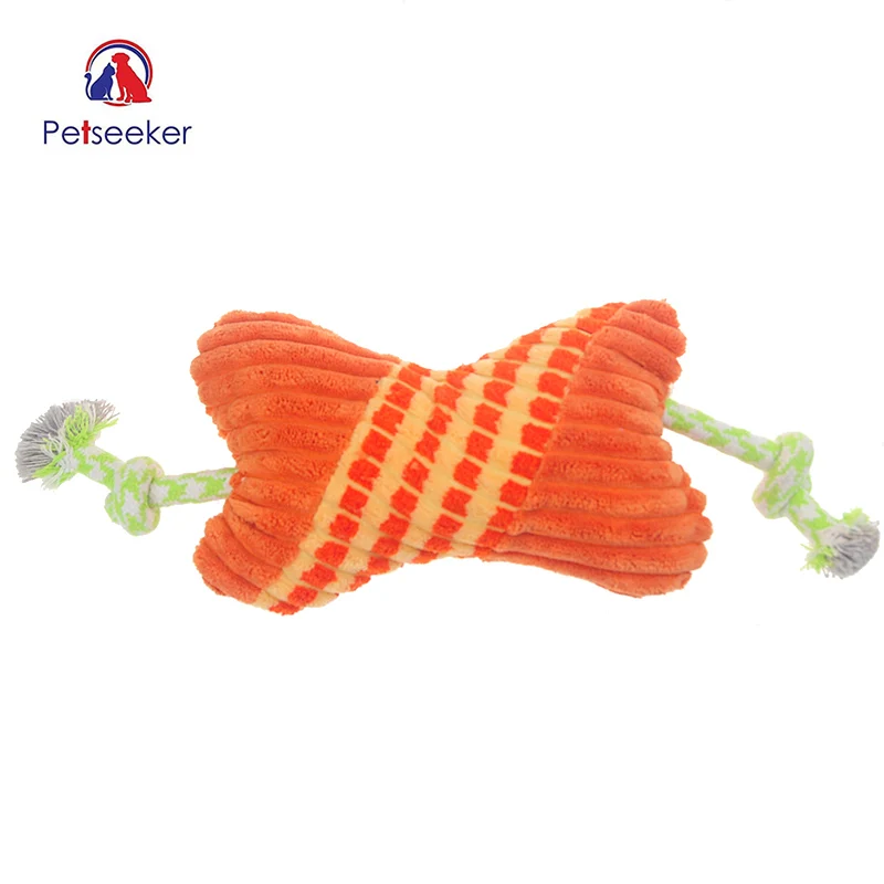 Lovely Orange Stripe Short Plush Bone Shape Dog Toy Corduroy Rope Pet ...