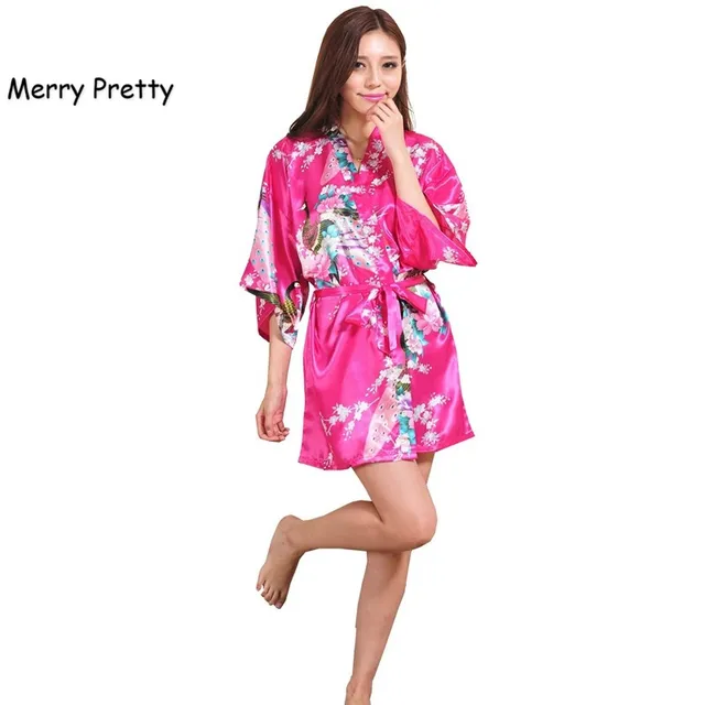 Merry Pretty Women Satin Robe Longue Femme Silk Kimono Robe Bathrobe