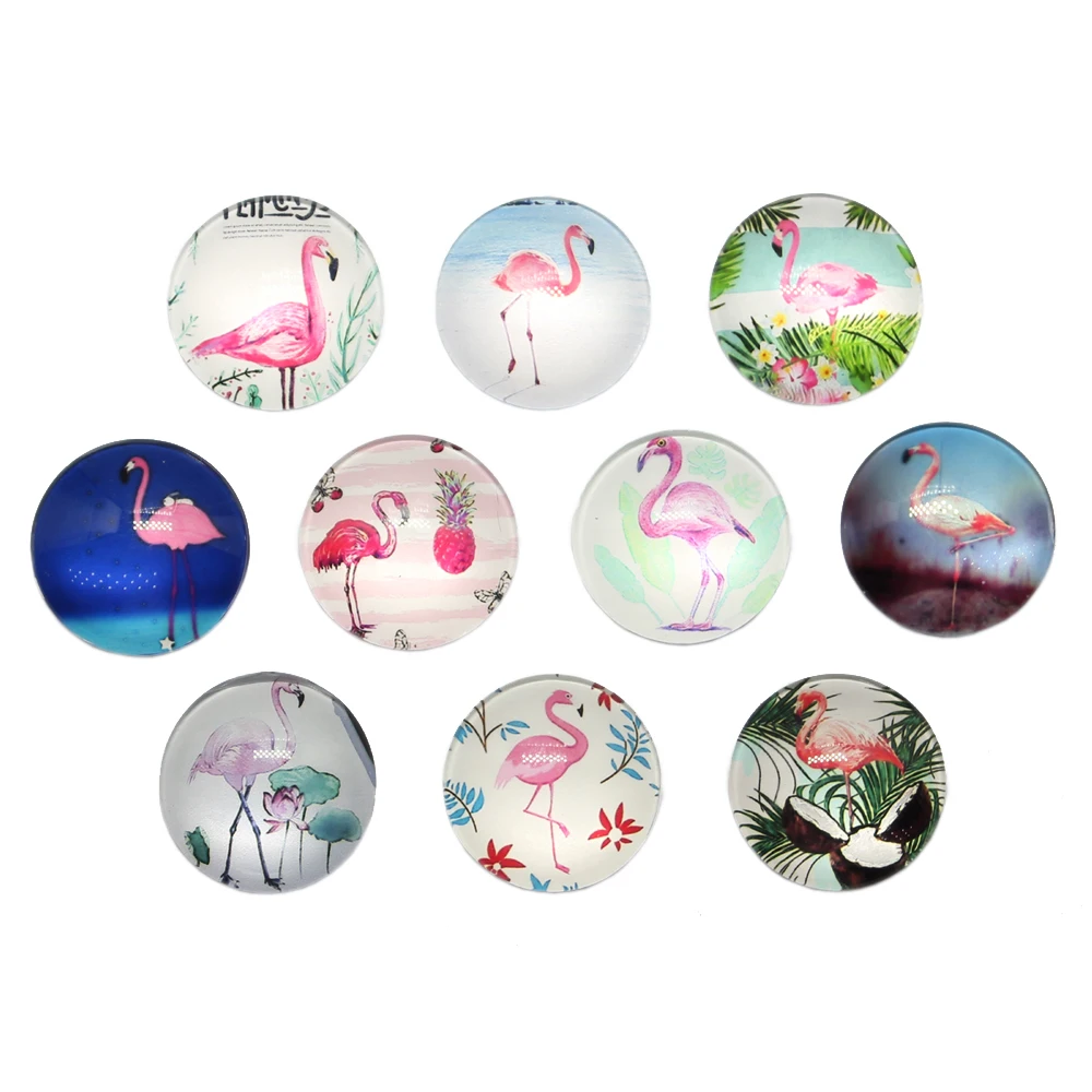 10pcs/lot New Fashion 25mm Round Mixed Flamingos Crane Stork Coconut ...