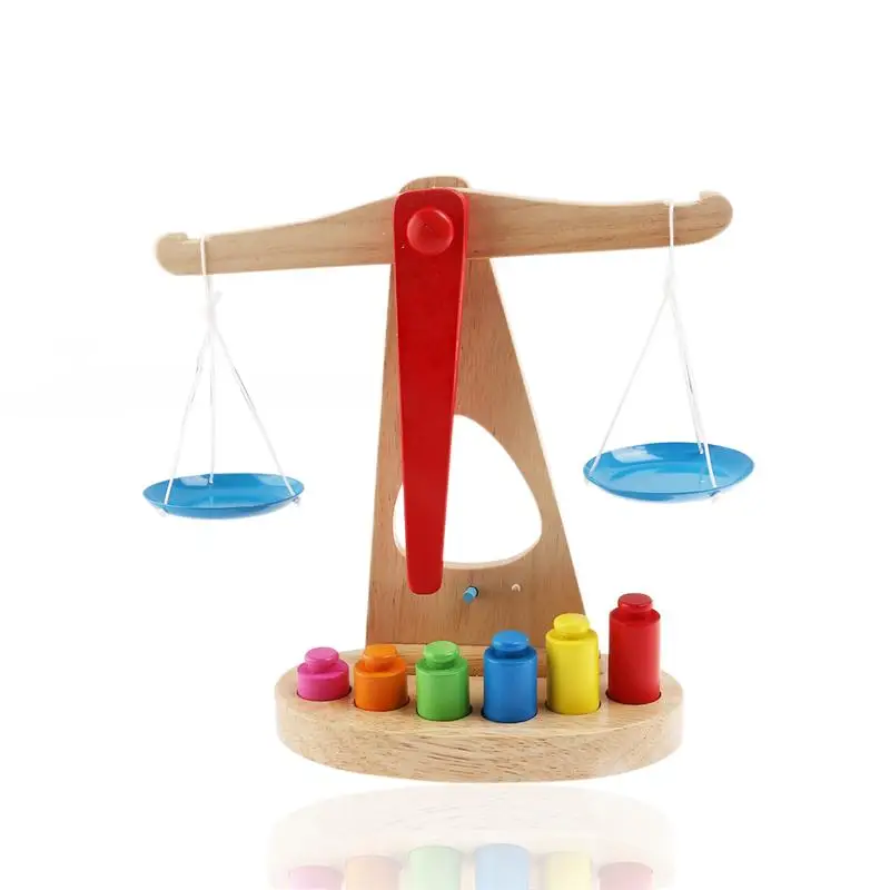 Funny Wooden Balance Scale Children Educational Toy with 6 Multicolor ...