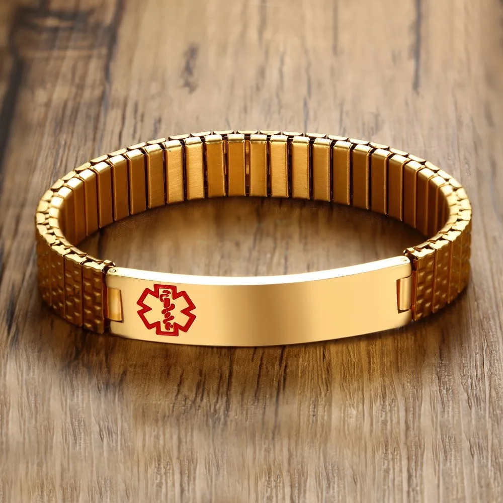 Free Engraving Men's Stainless Steel Expansion Band Medical Alert ID ...