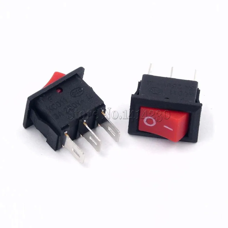 100PCS-Power-Switch-3-Pin-AC-3A-250V-10-15mm-Red-Button-Switch-ON-OFF ...