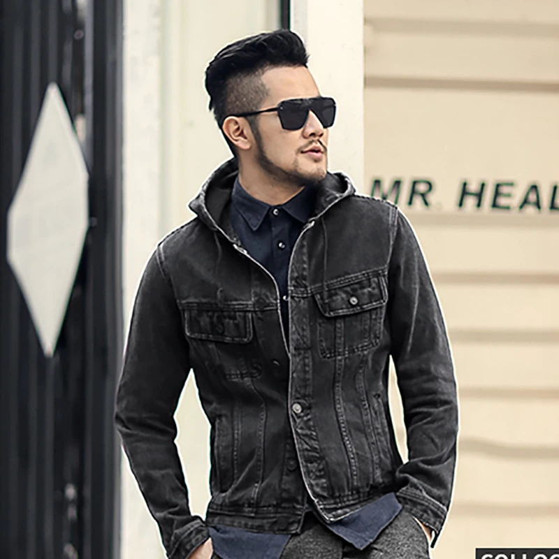 Men new arrival autumn fashion hooded jacket men denim slim cotton ...