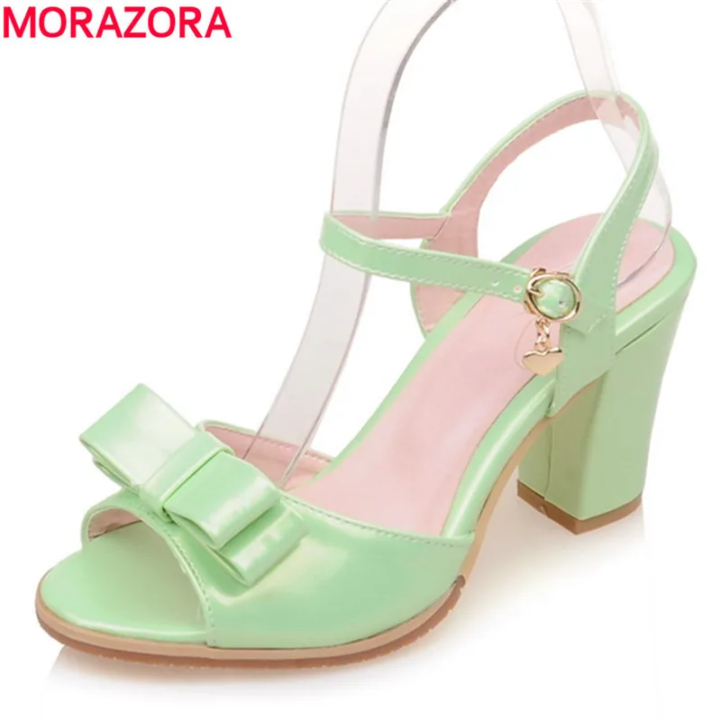 MORAZORA/; большие размеры 33-43; женские босоножки с бантом и пряжкой; туфли с открытым носком ...