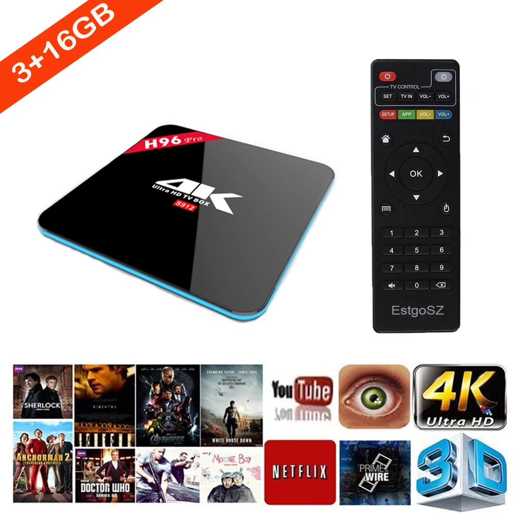 Original H96 pro plus Android TV Box Amlogic S912 Octa Core 3GB+16GB 4K ...